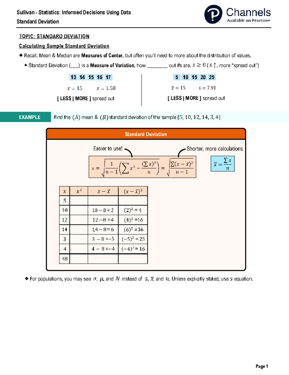 Standard Deviation-worksheet - TOPIC: STANDARD DEVIATION Calculating ...
