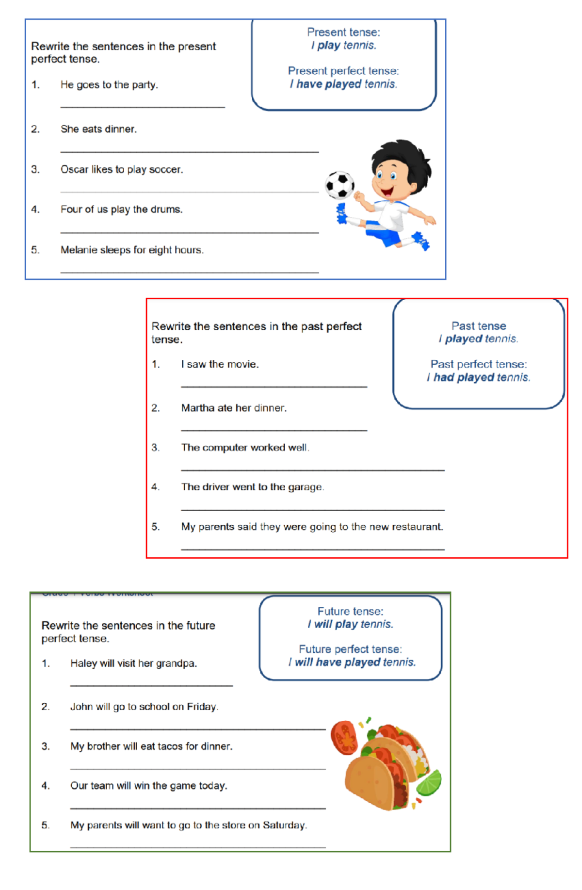 WS-perfect-tenses - PRACTICE SHEETS ON TENSES - Present tense: Rewrite ...