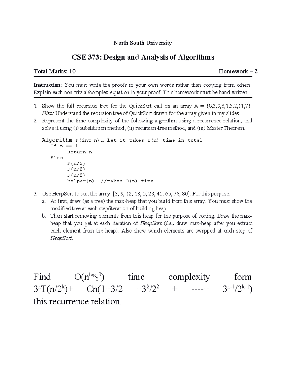 Assignment 2 - Data Structure and Algorithm practice - North South University CSE 373: Design ...
