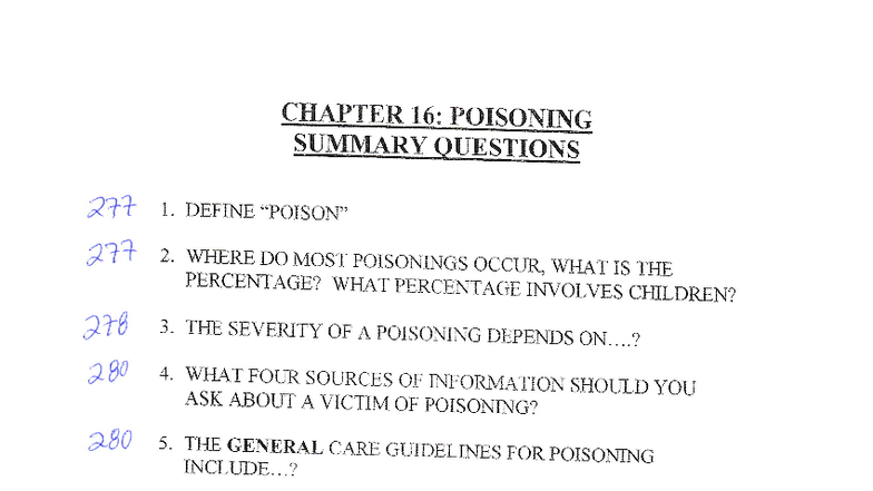 CHAPTER 16: POISONING SUMMARY QUESTIONS & ANSWERS - Studocu