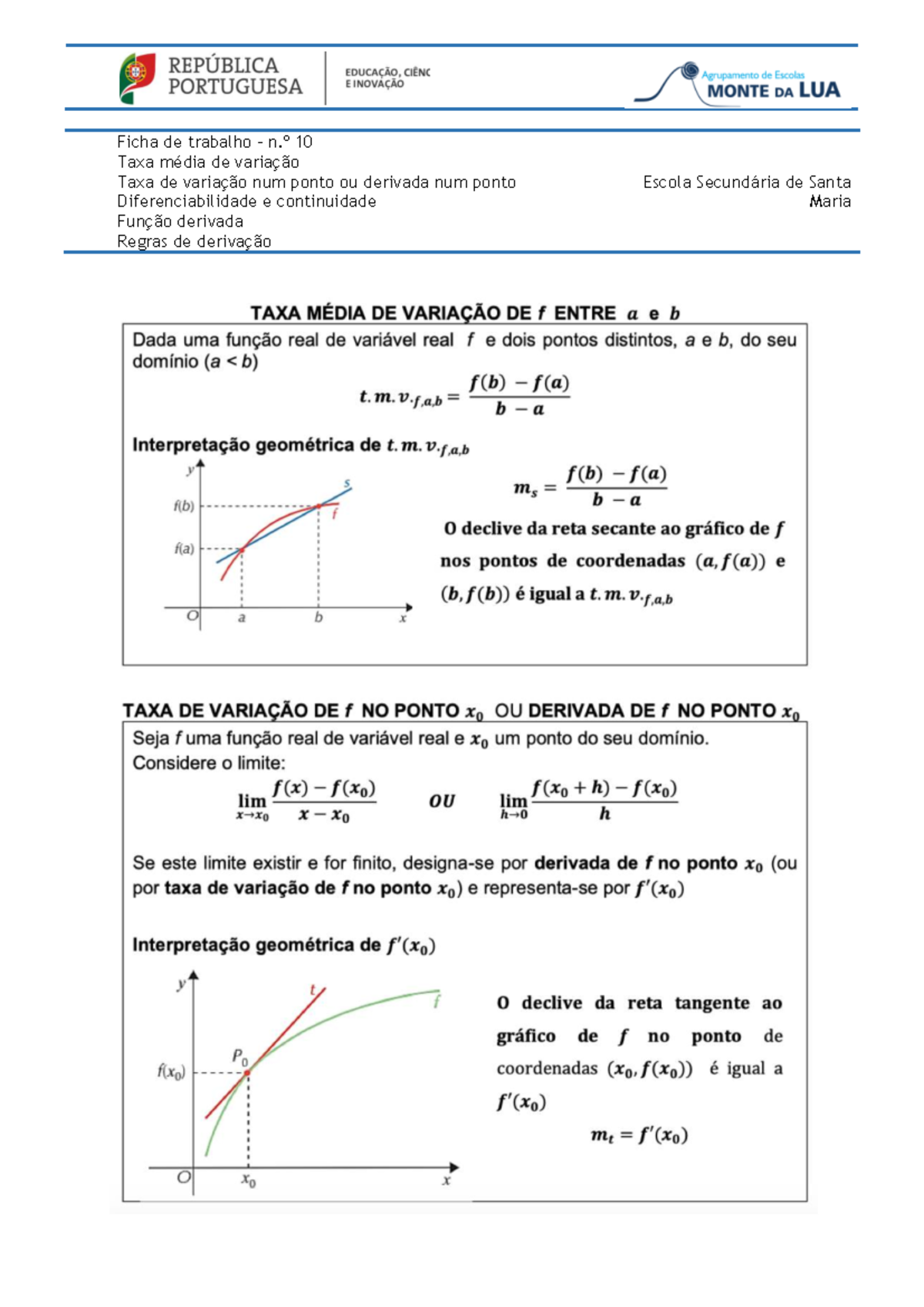 12 TA MAT A 2526 FT 10 TMV - FUNÇÃO Derivada - Regras DerivaçÃO ...