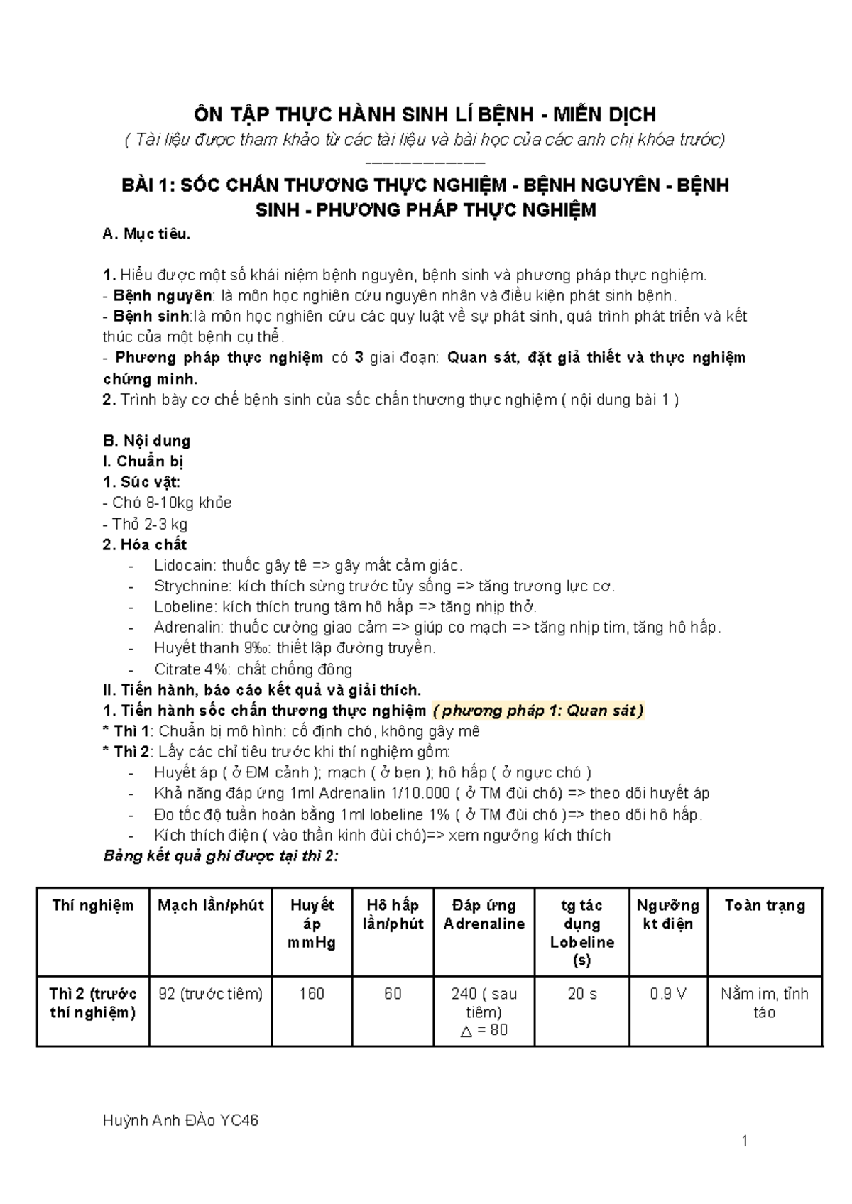 ÔN TẬP THỰC HÀNH SINH LÍ BỆNH - MIỄN DỊCH: BÀI TẬP THỰC NGHIỆM - Studocu