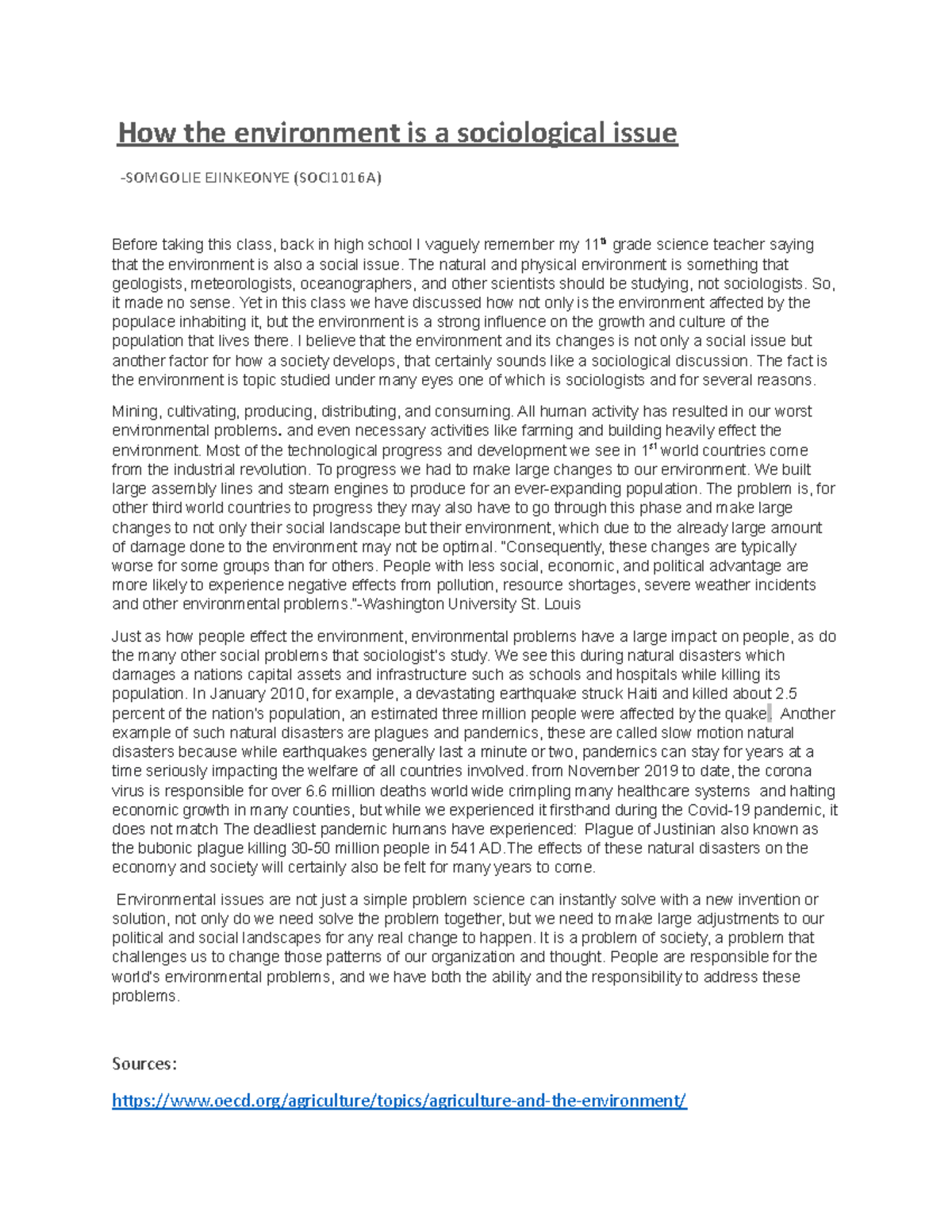 Environmental Impact on Society: A Sociological Perspective (SOCI1016A ...