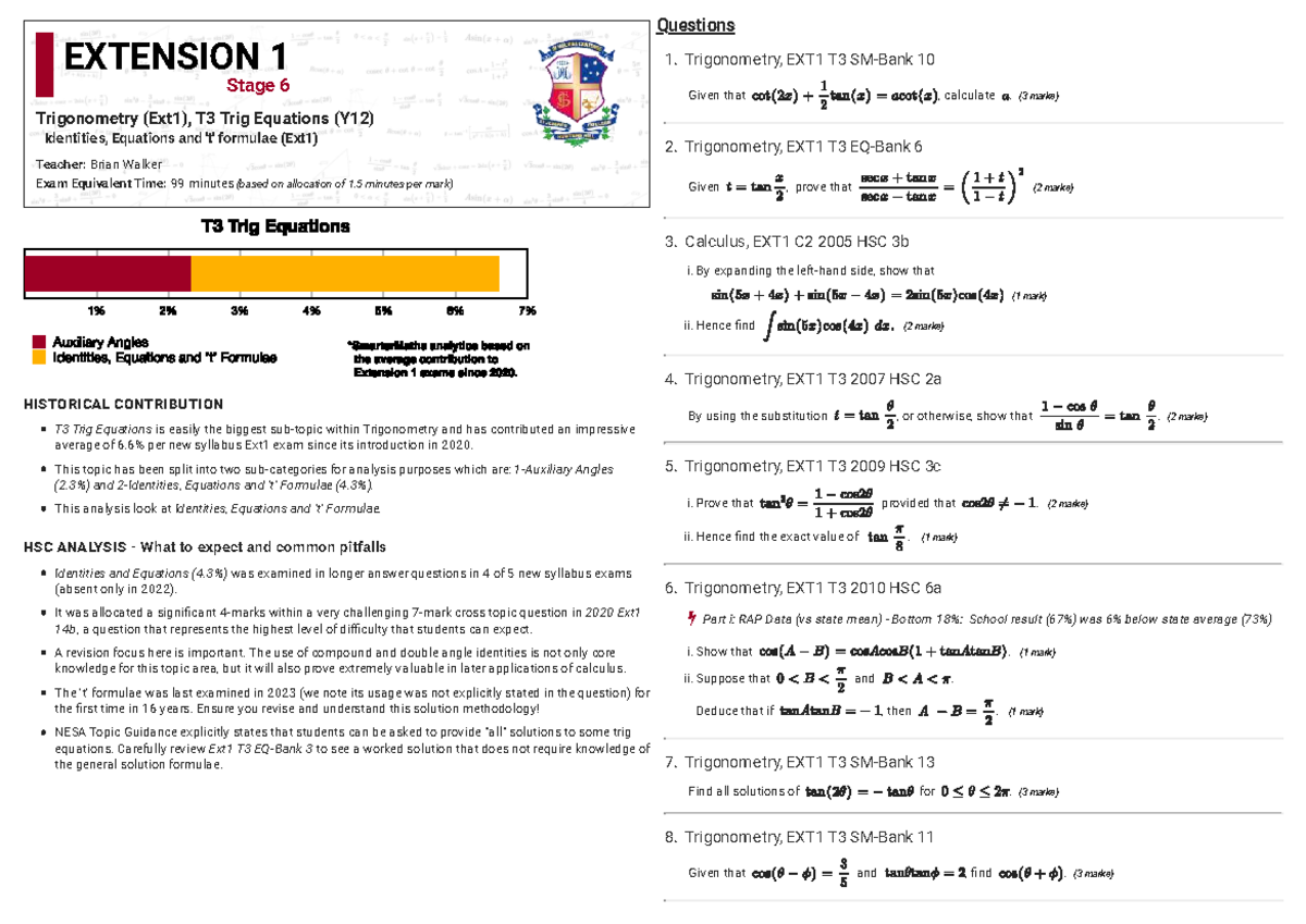 X1 Further trig - Great Smarter Math questions towards Task 1 extension maths. With solutions ...