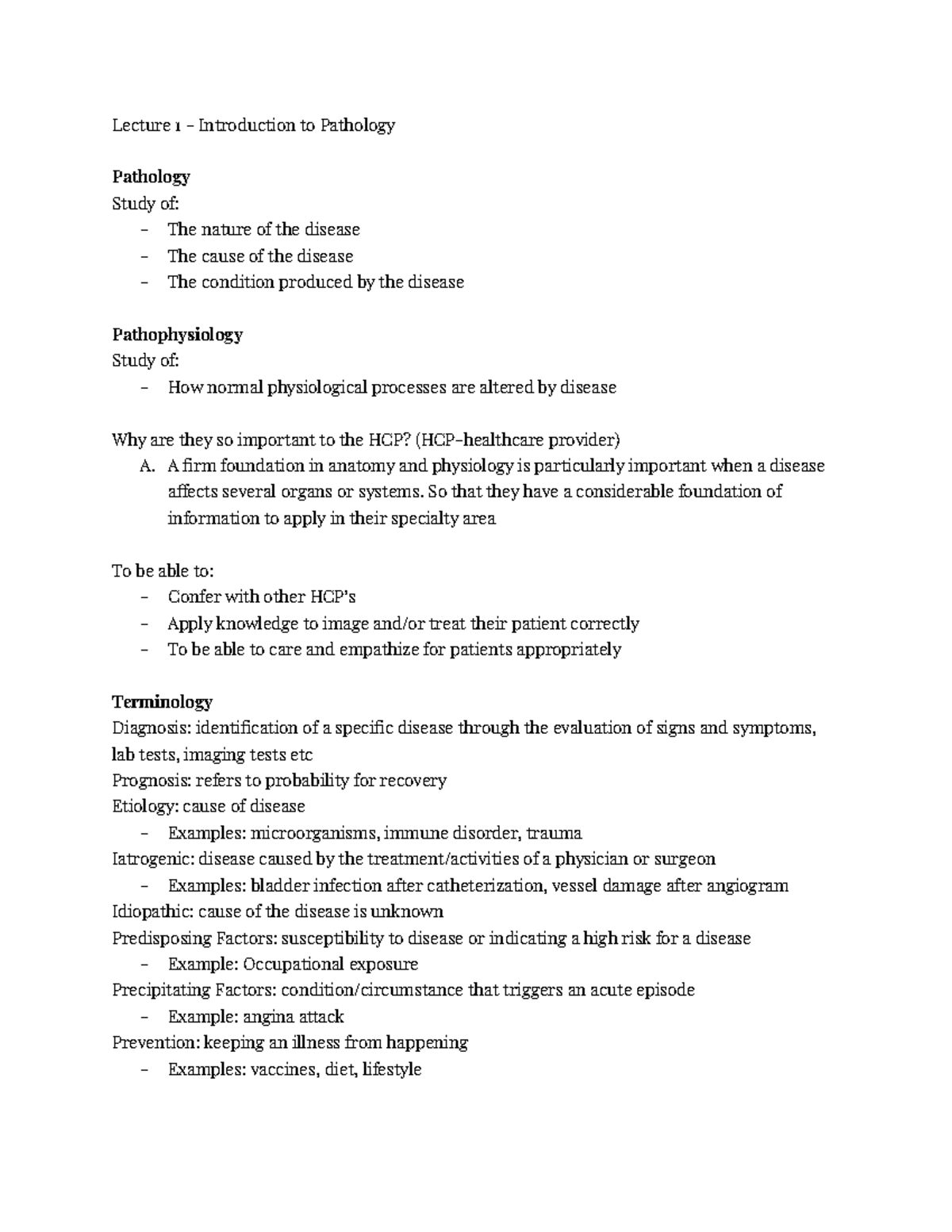 Pathology 101: Lecture 1 - Understanding Disease Fundamentals - Studocu
