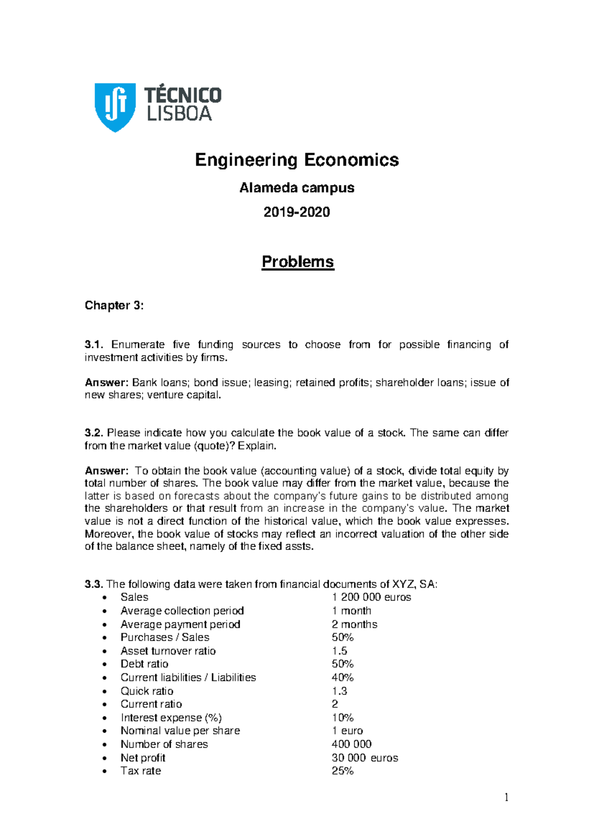 Engineering Economics Problems CH 3 Solutions (2019-2020) - Studocu