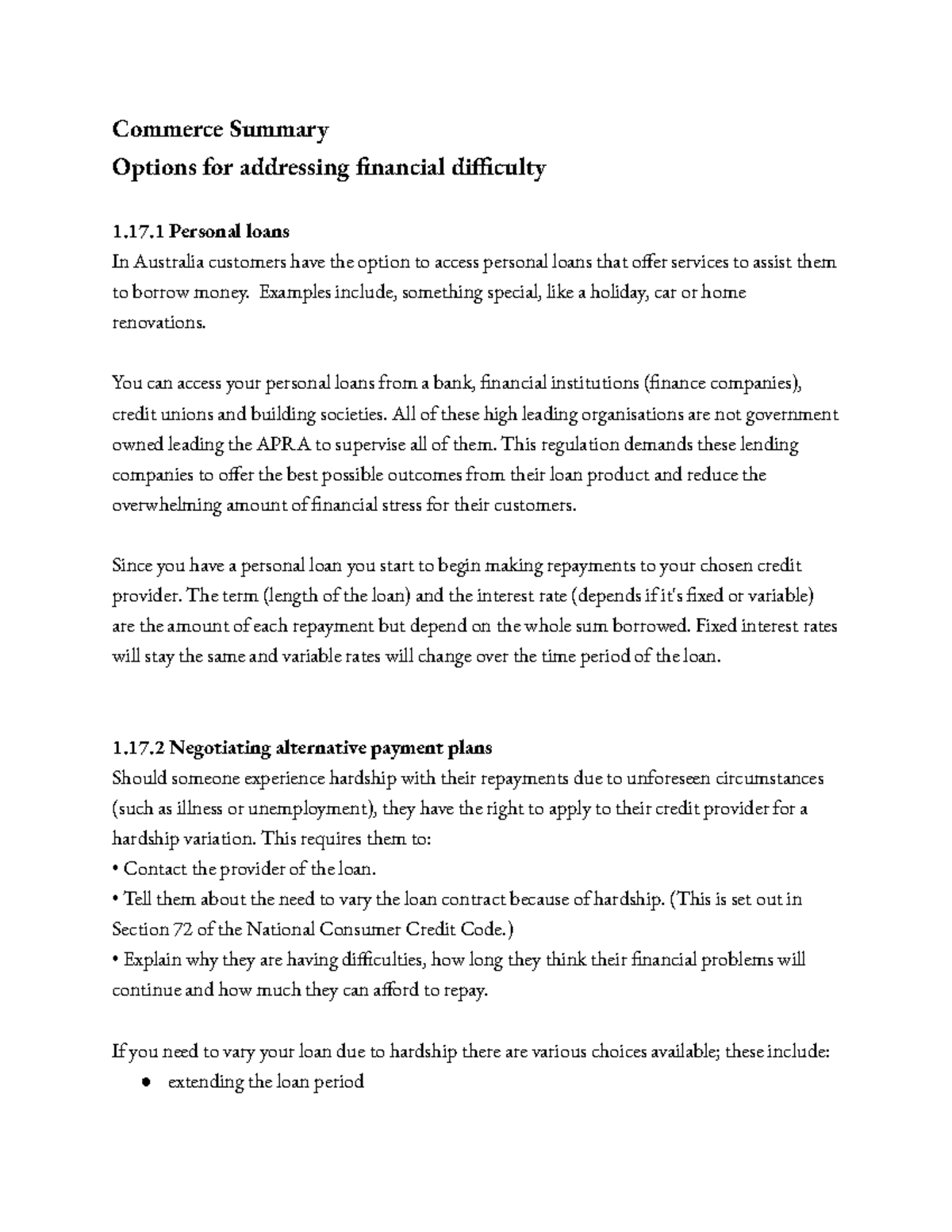 Commerce Notes: Addressing Financial Difficulties and Consumer ...