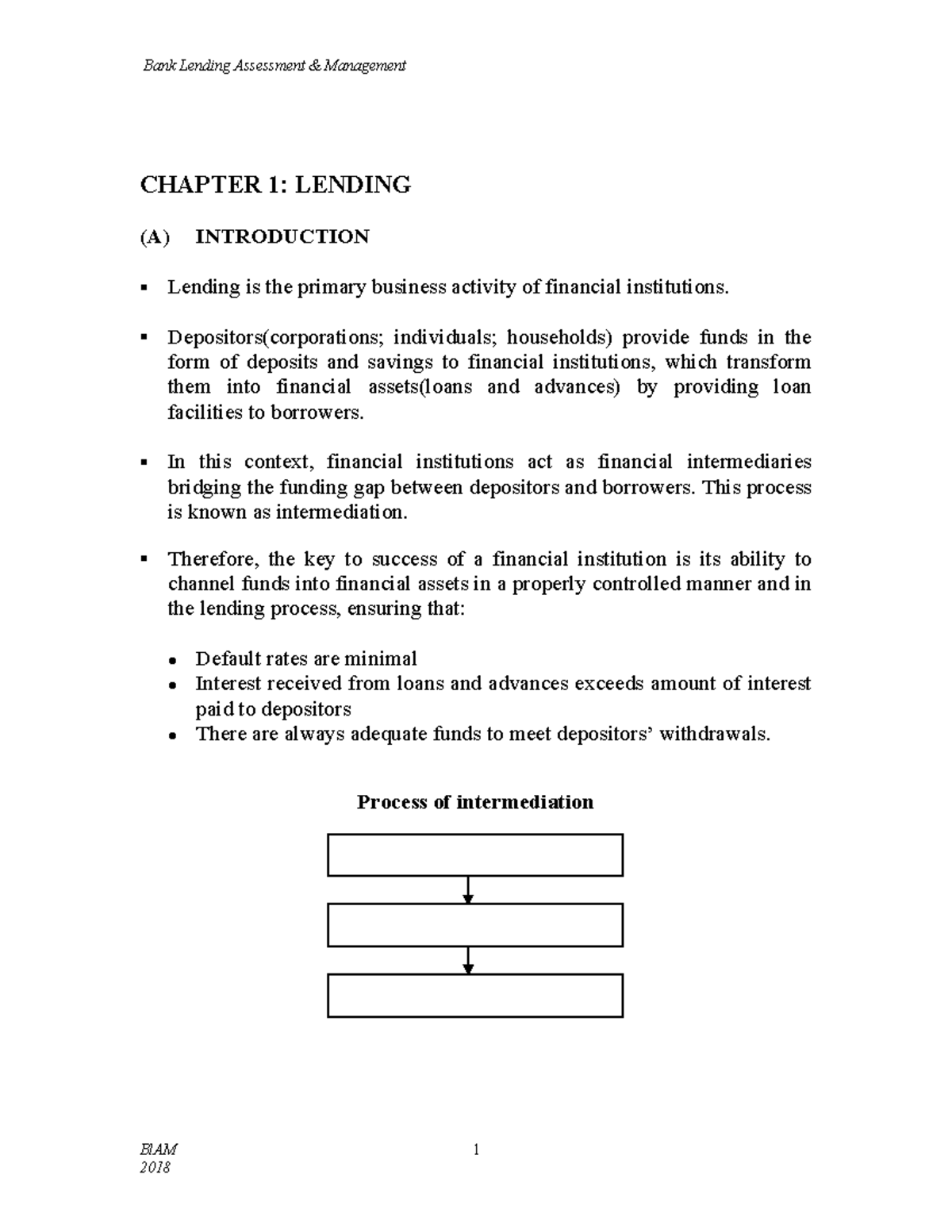 Bank lending assessment management chapter 1: Introduction to lending ...