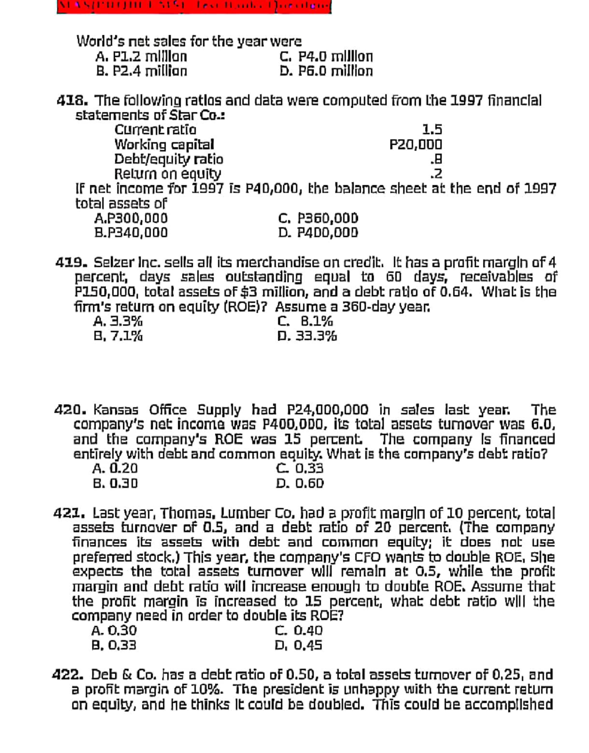ACC865 QUIZ 294 - Cncjc - net sales for the year were A. P1 million C ...