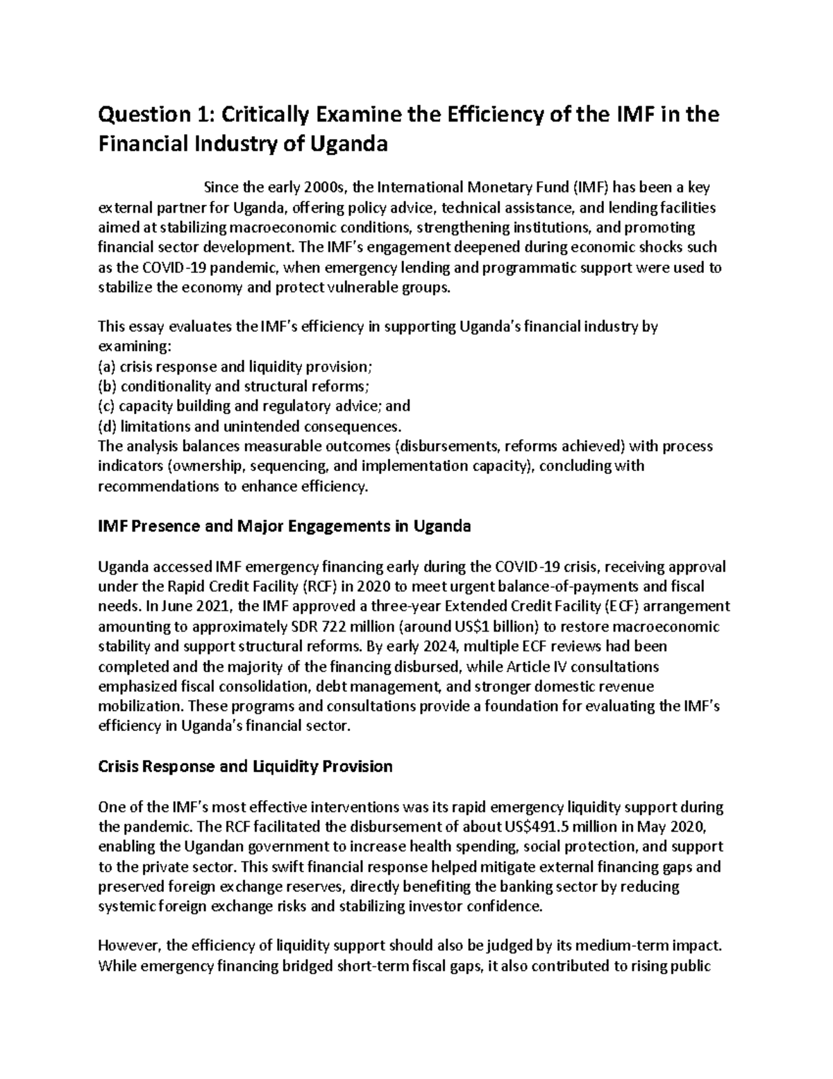 IMF Efficiency in Uganda's Financial Sector: A Critical Analysis ...