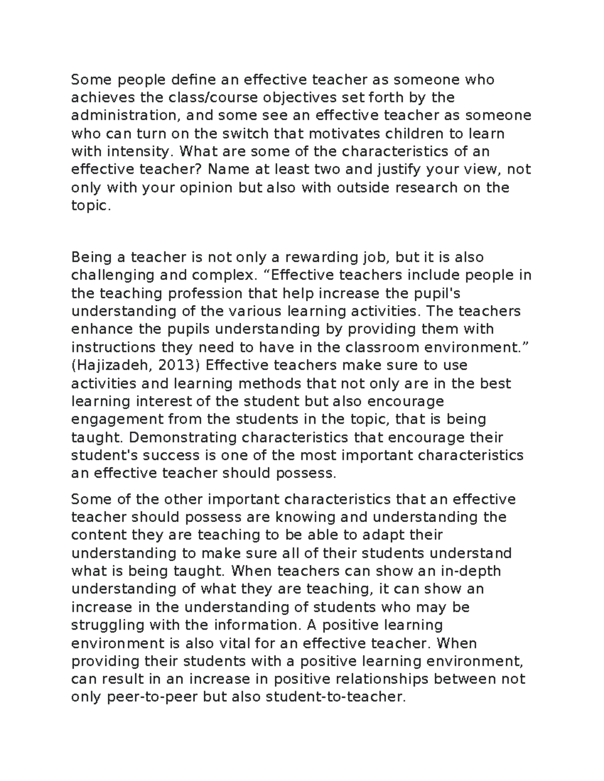 PSY 201 Midterm Discussion: Characteristics of Effective Teachers - Studocu