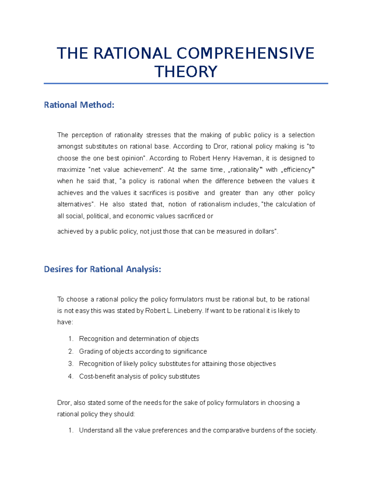 Rational Comprehensive Theory: Policy Making Insights and Analysis ...