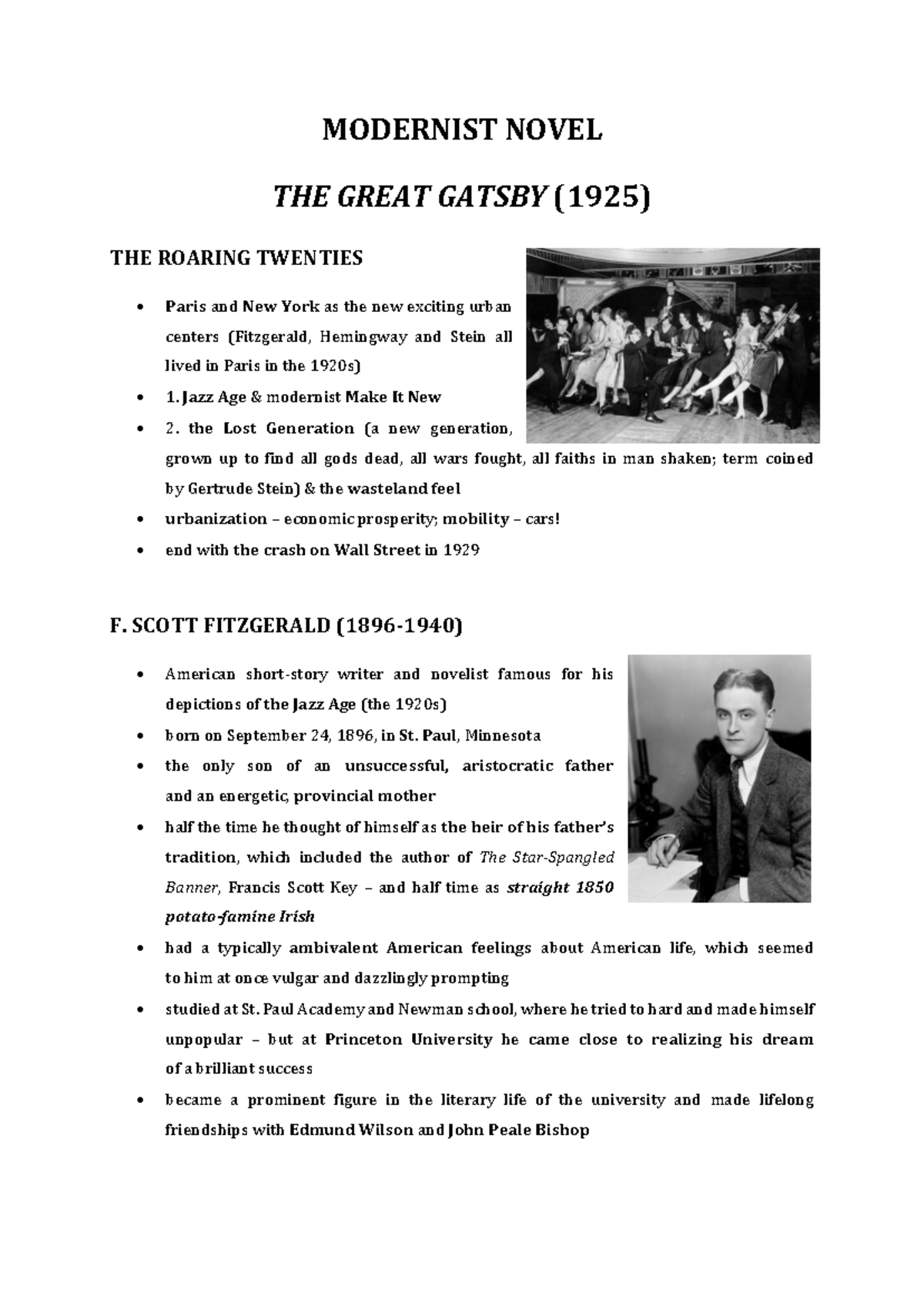 The Great Gatsby Analysis - MODERNIST NOVEL (ENG 101) - Studocu