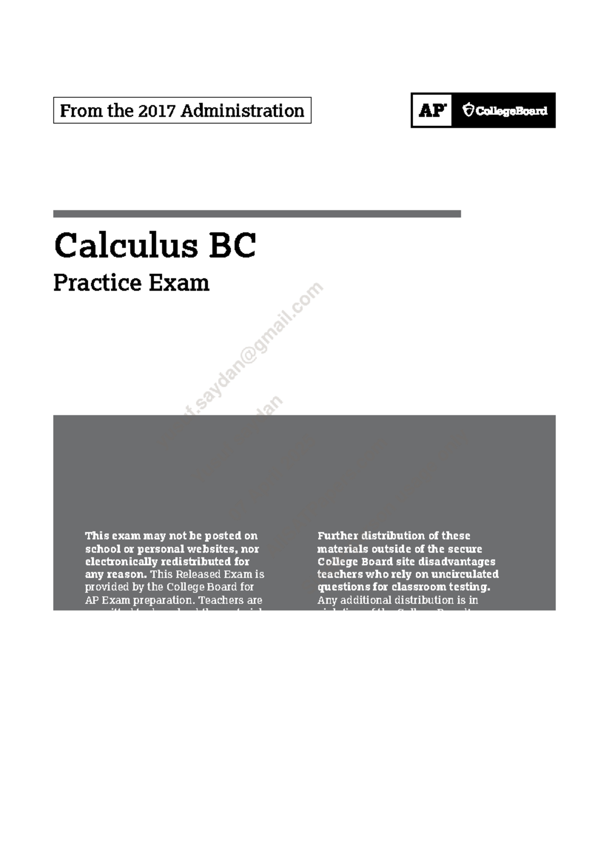 2017 AP Calculus BC Released Exam Instructions and Guidelines - Studocu