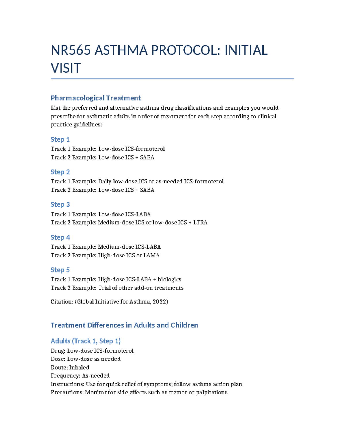 NR565 Asthma Protocol Assignment: Pharmacological Treatment Guide V3 - Studocu