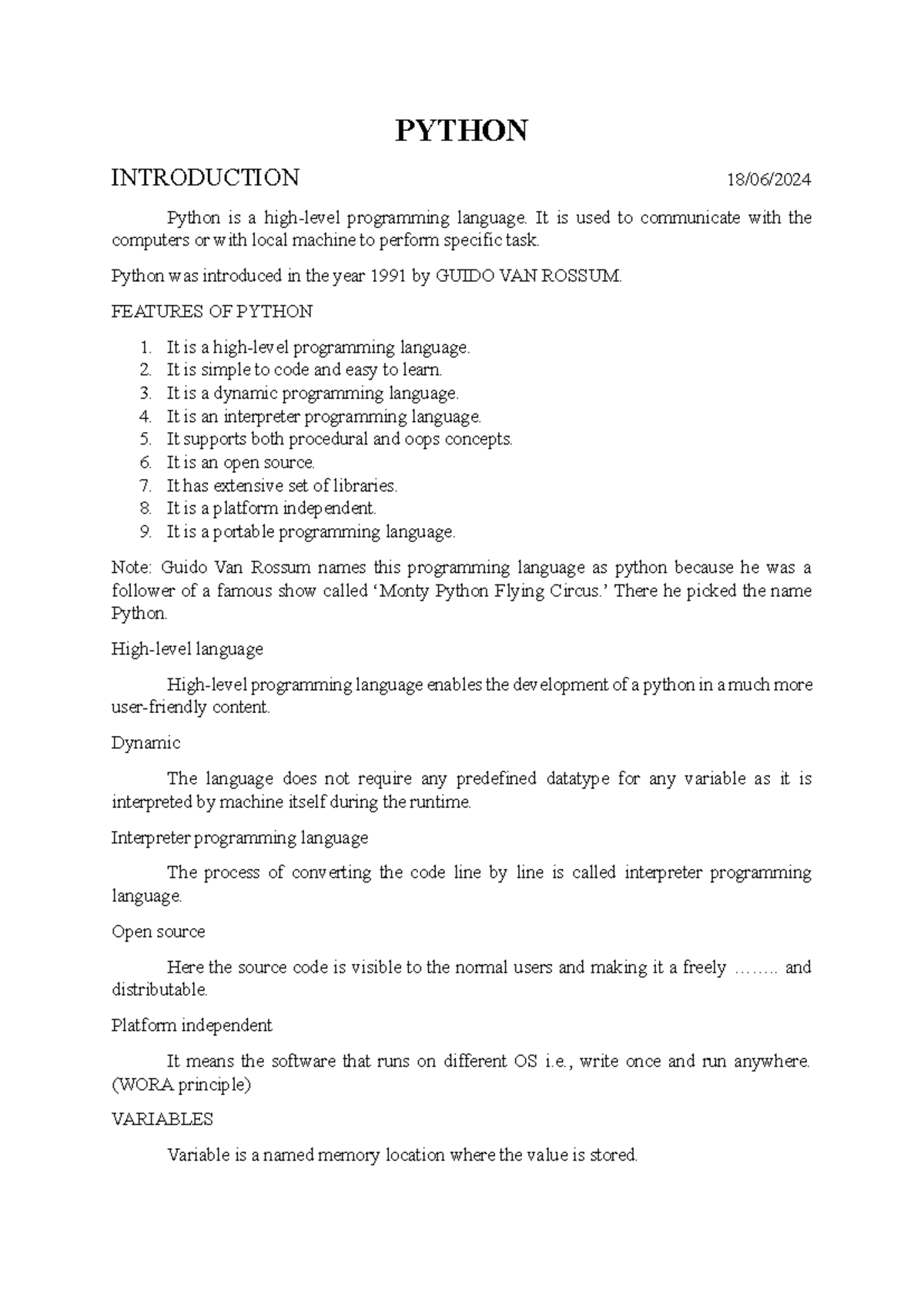 Python - PYTHON INTRODUCTION 18/06/ Python is a high-level programming ...
