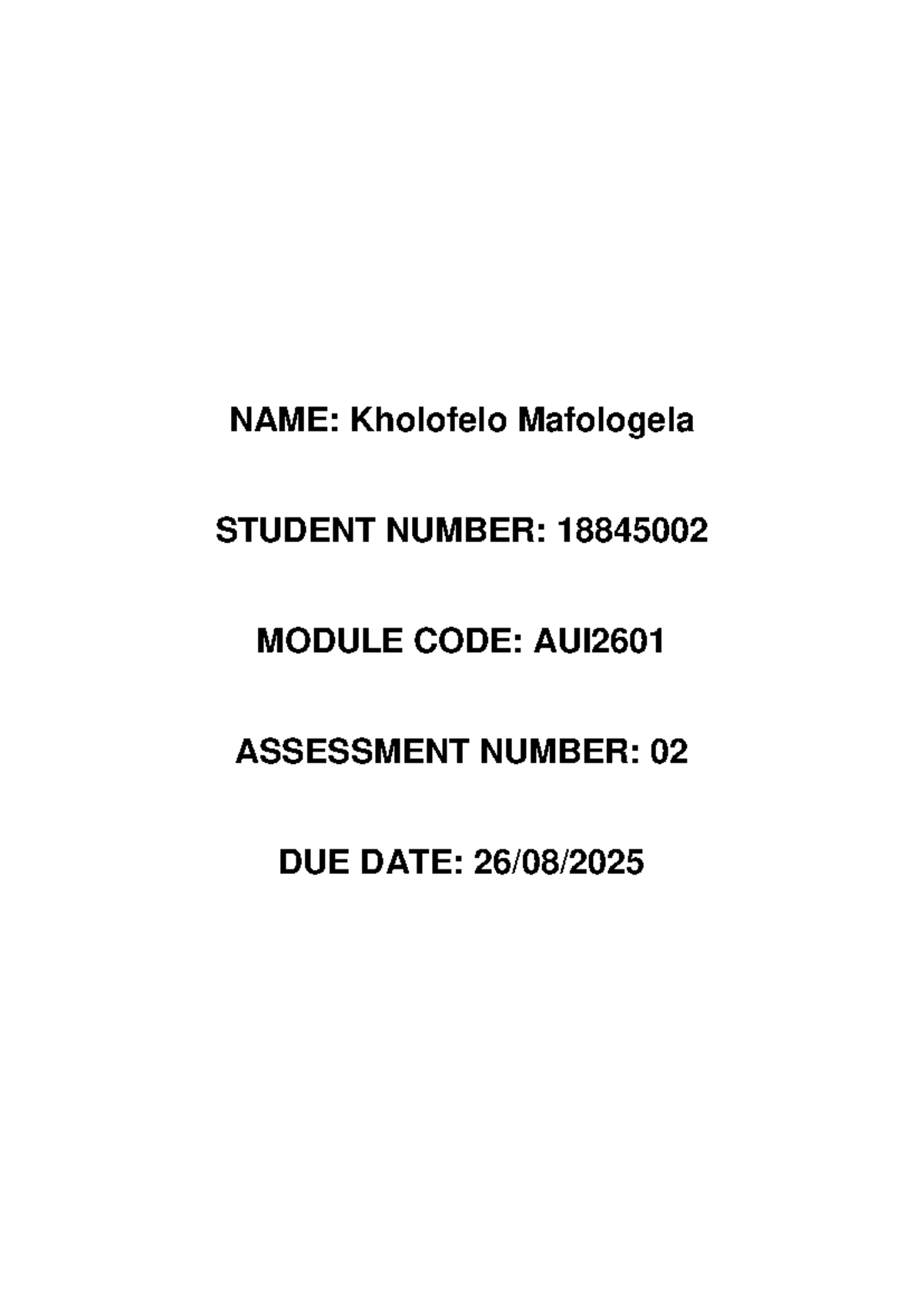 AUI2601 Internal Auditing Assessment 02: Key Concepts and Analysis ...