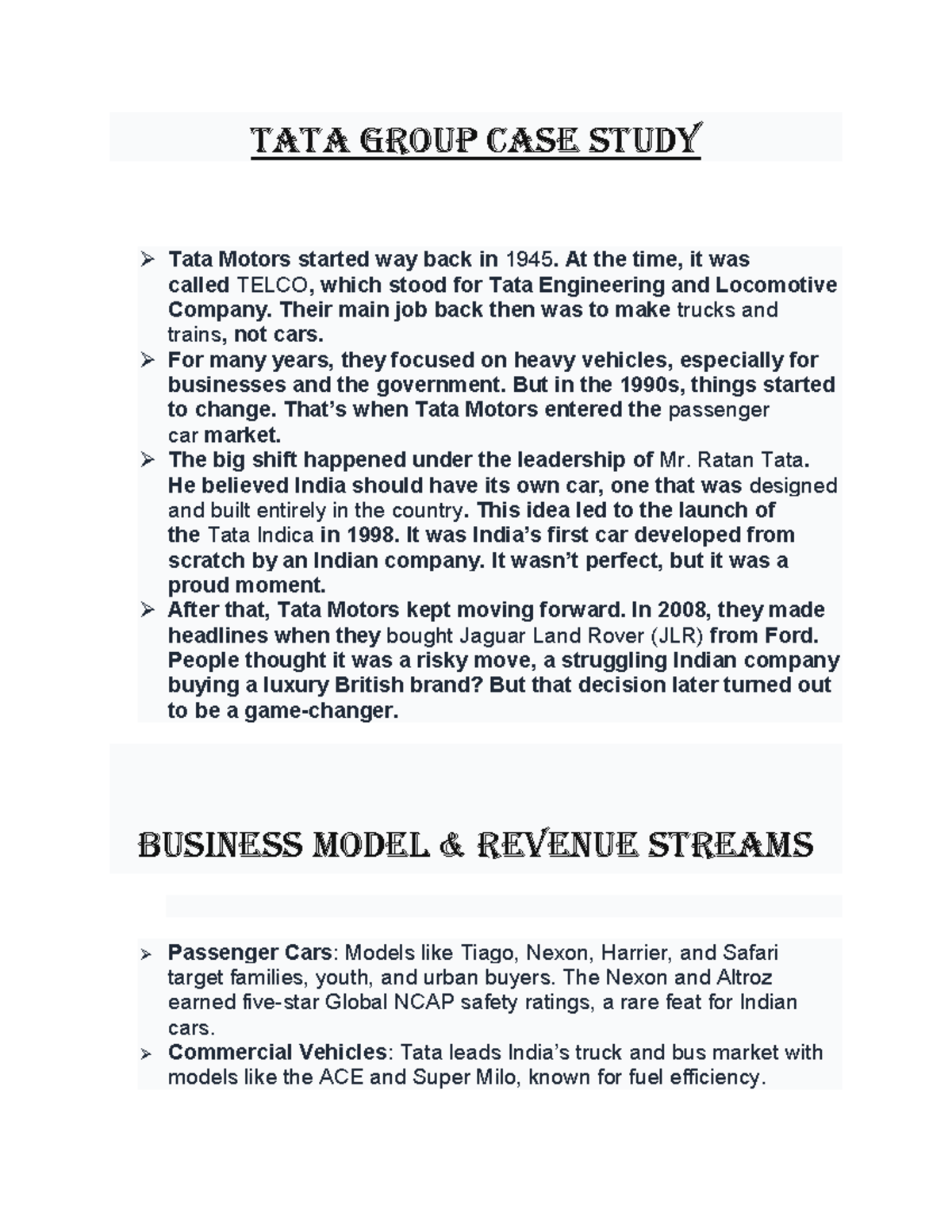 TATA Group Case Study: Evolution and SWOT Analysis of Tata Motors - Studocu