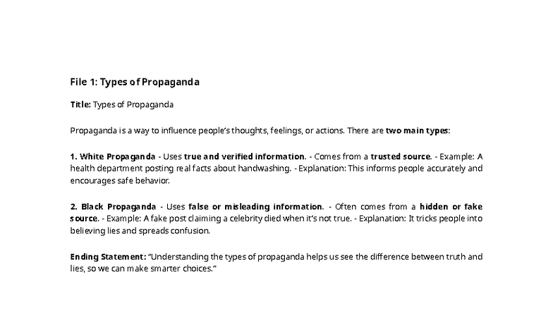 Types of Propaganda: Understanding White and Black Methods - Studocu