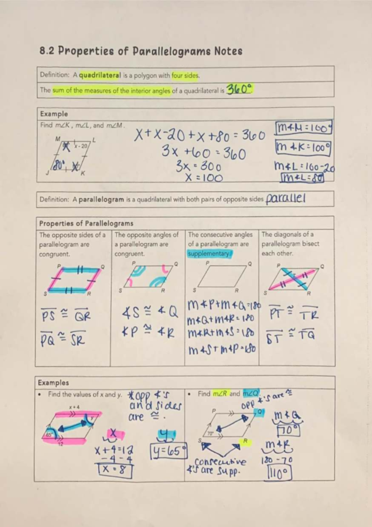 8.2 Properties of Parallelograms Study Notes for Geometry Tests - Studocu
