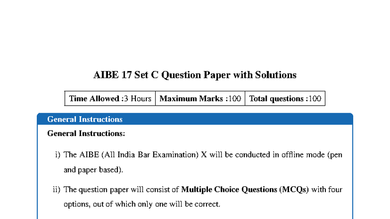 AIBE 17 Set C Question Paper with Solutions and Answer Key - Studocu