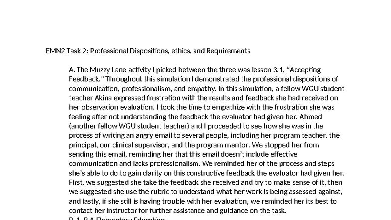 EMN2 Task 2: Professional Dispositions, Ethics, and Requirements ...