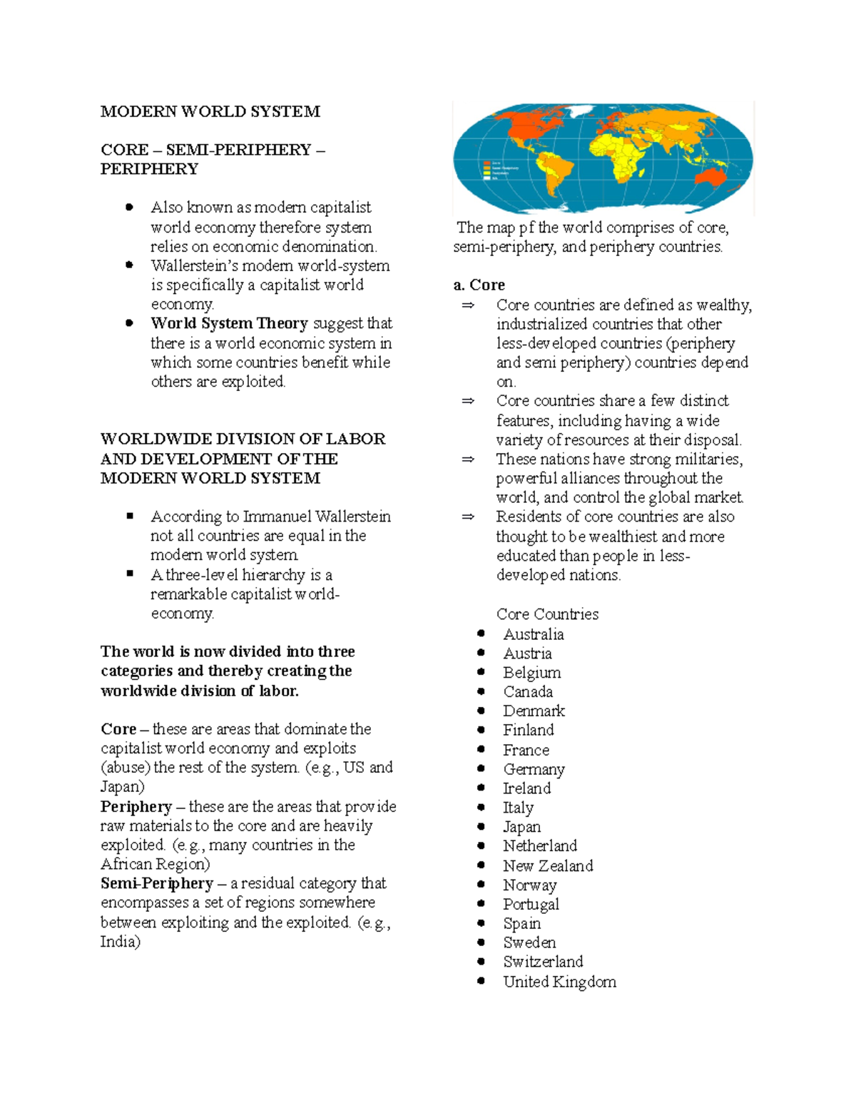 Contemporary World System - Core and Periphery Dynamics Analysis - Studocu
