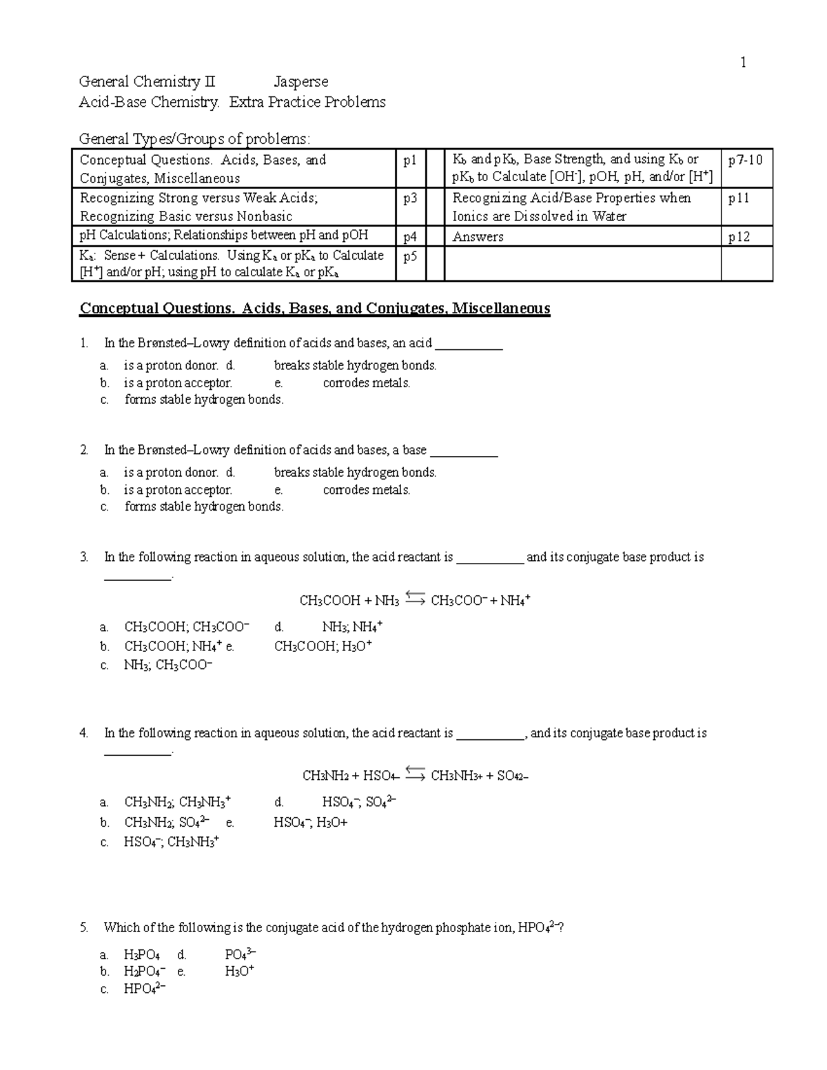 General Chemistry II (CHEM 1) Acid and Bases Practice Problems - Studocu
