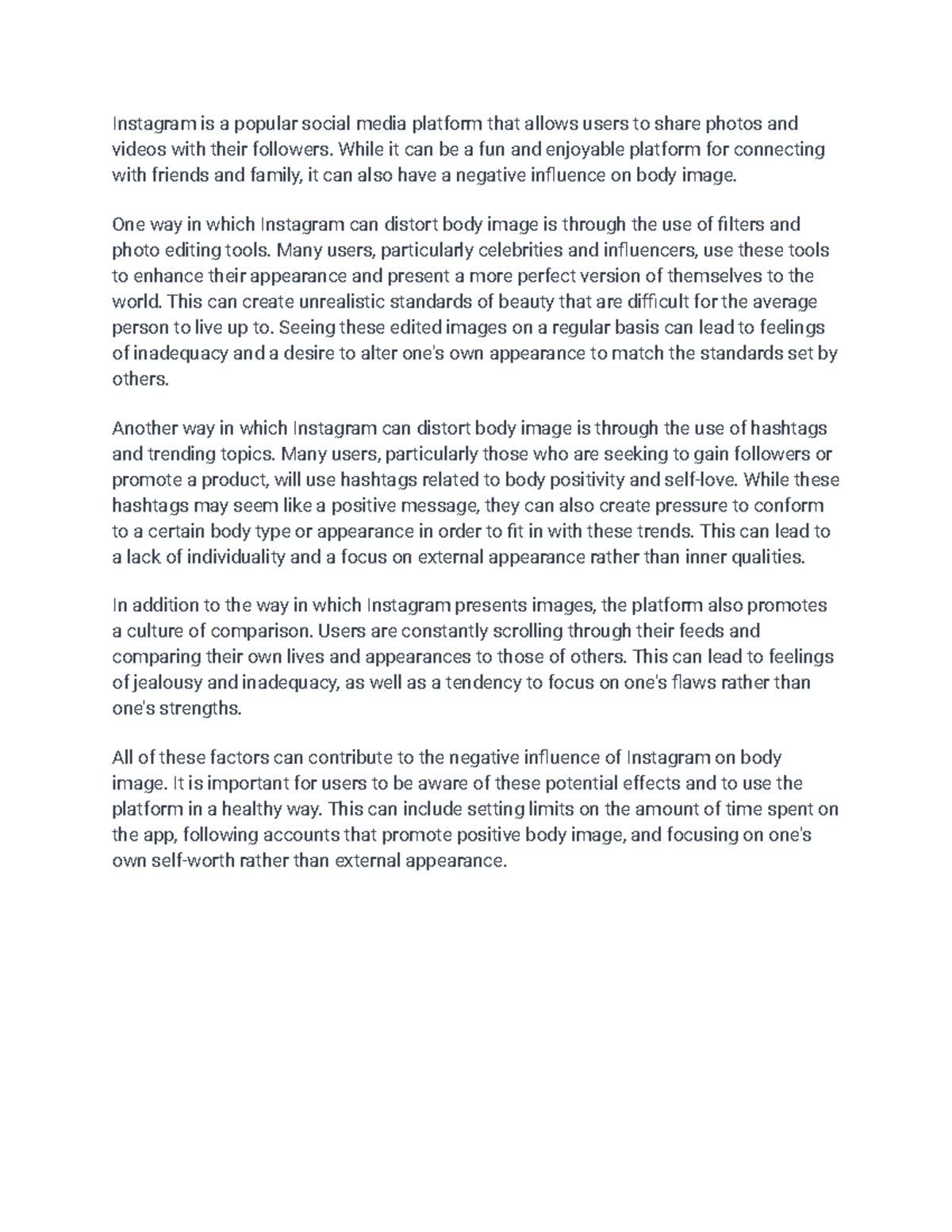 The negative influence of Instagram and body image distortion ...