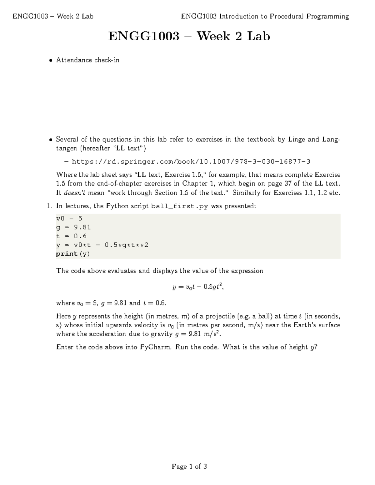 ENGG1003 Week 2 Lab: Introduction to Procedural Programming Notes - Studocu