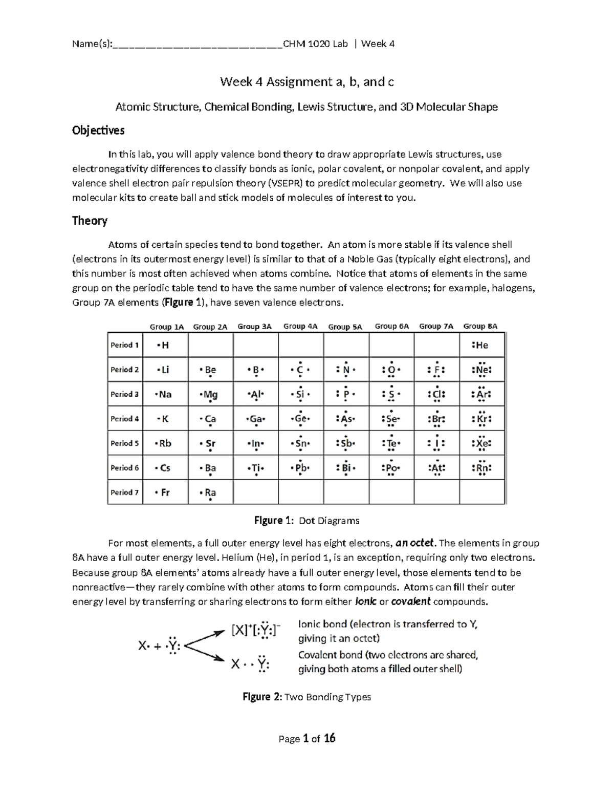 CHM 1020 Week 4 Assignment a-b-c V2 - Week 4 Assignment a, b, and c Atomic Structure, Chemical ...
