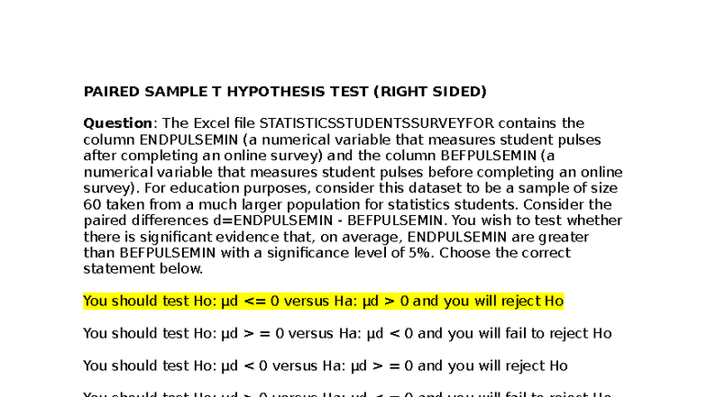 10-1 Practise Paired T Confidence Interval & Hypothesis Tests IN R V3 ...