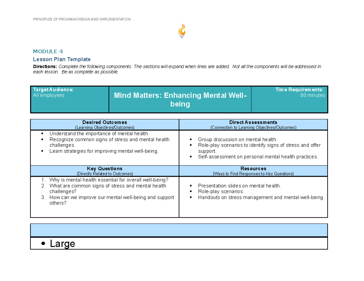ACE Ed5353 mod 4 lesson plan 3 - PRINCIPLES OF PROGRAM DESIGN AND IMPLEMENTATION MODULE 4 Lesson ...
