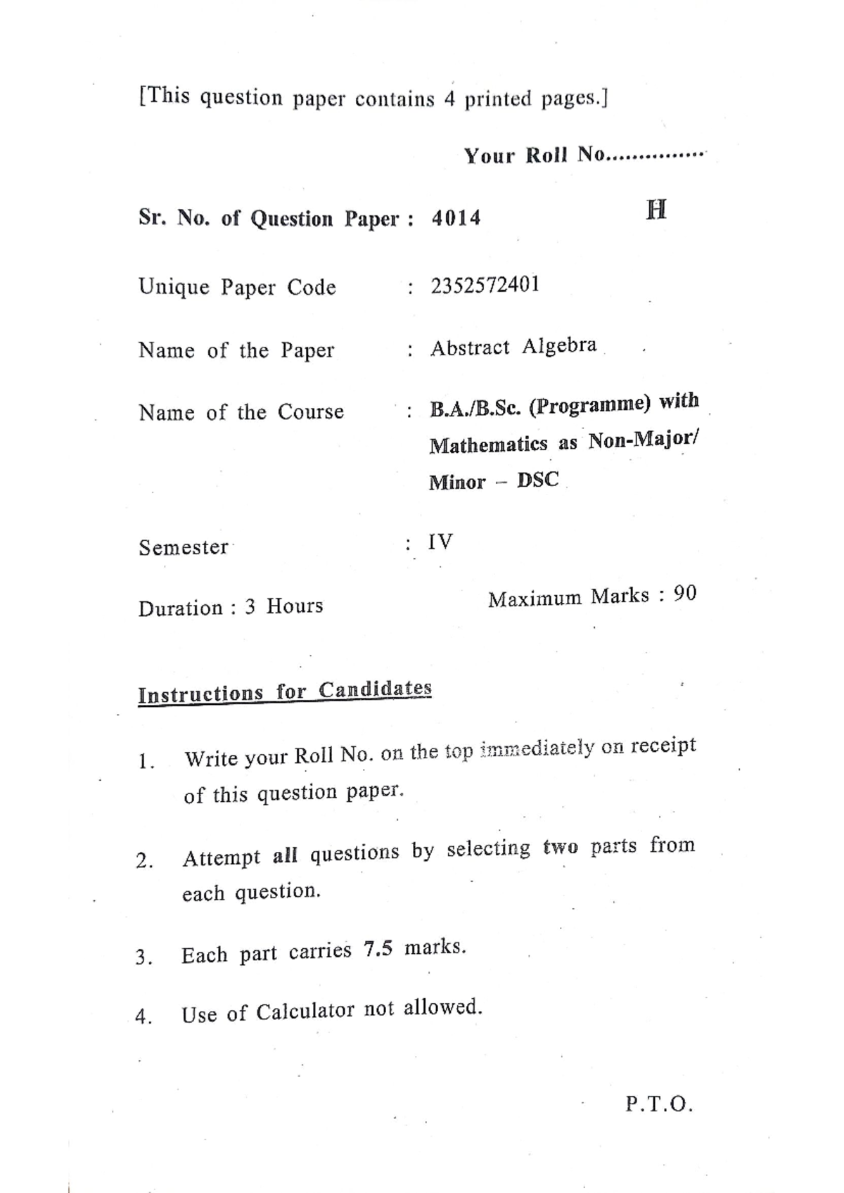 Final Exam: Abstract Algebra - B.A./B.Sc. IV Semester - Studocu