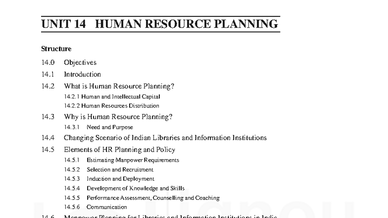 UNIT 14: HUMAN RESOURCE PLANNING in Libraries and Information ...