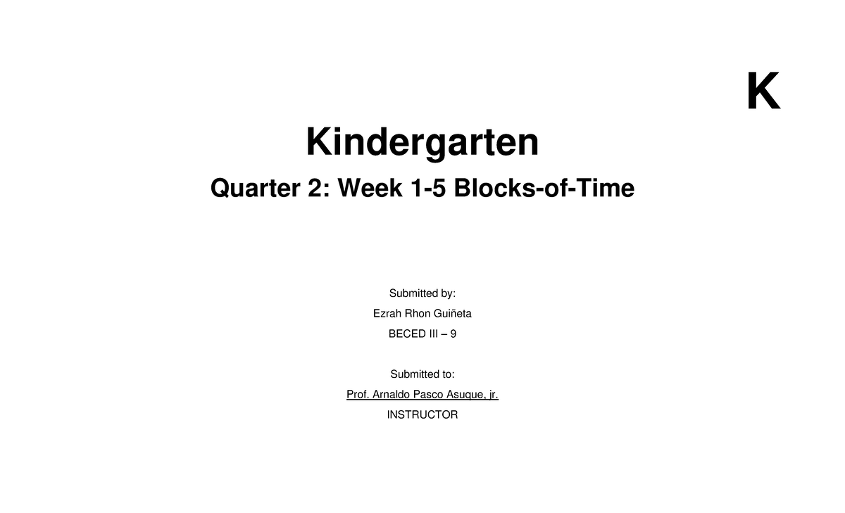 K Kindergarten Q2 Week 1 Lesson Plan: Sinugbuanong Titikan Activities ...