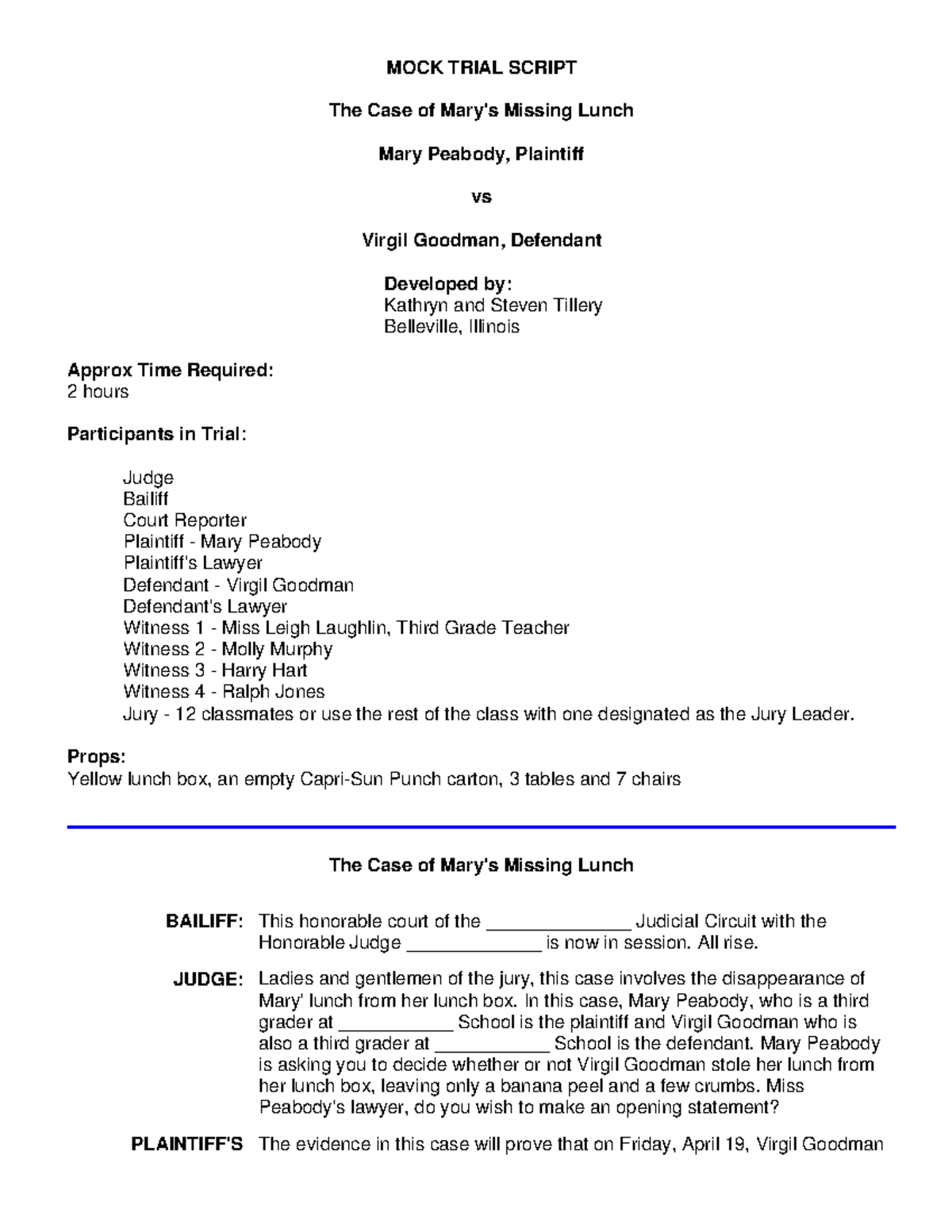 Mock Trial Script: The Case of Mary's Missing Lunch (PDF) - Studocu