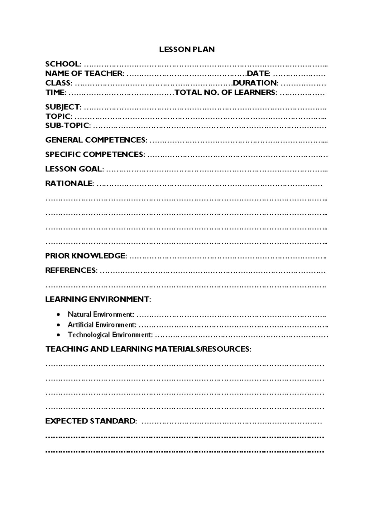 Lesson PLAN - Live your life love your life - LESSON PLAN SCHOOL: - Studocu