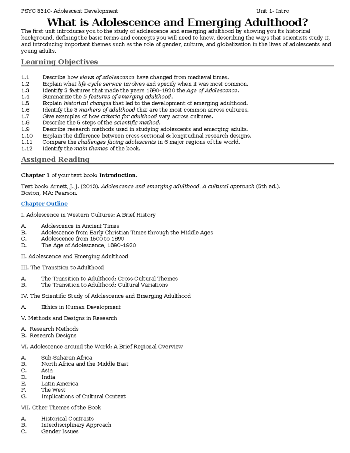 PSYC 3310 Adolescent Development Unit 1: Introduction & Key Concepts ...