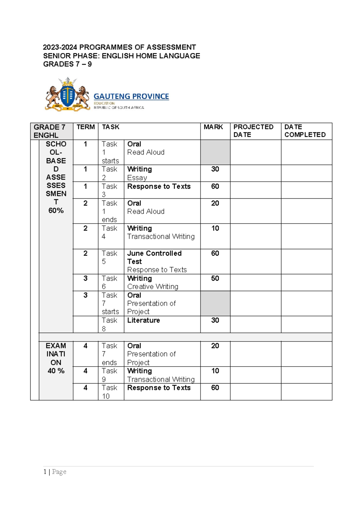 2023 ENGHL Senior Phase Assessment Programmes for Grades 7-8 - Studocu