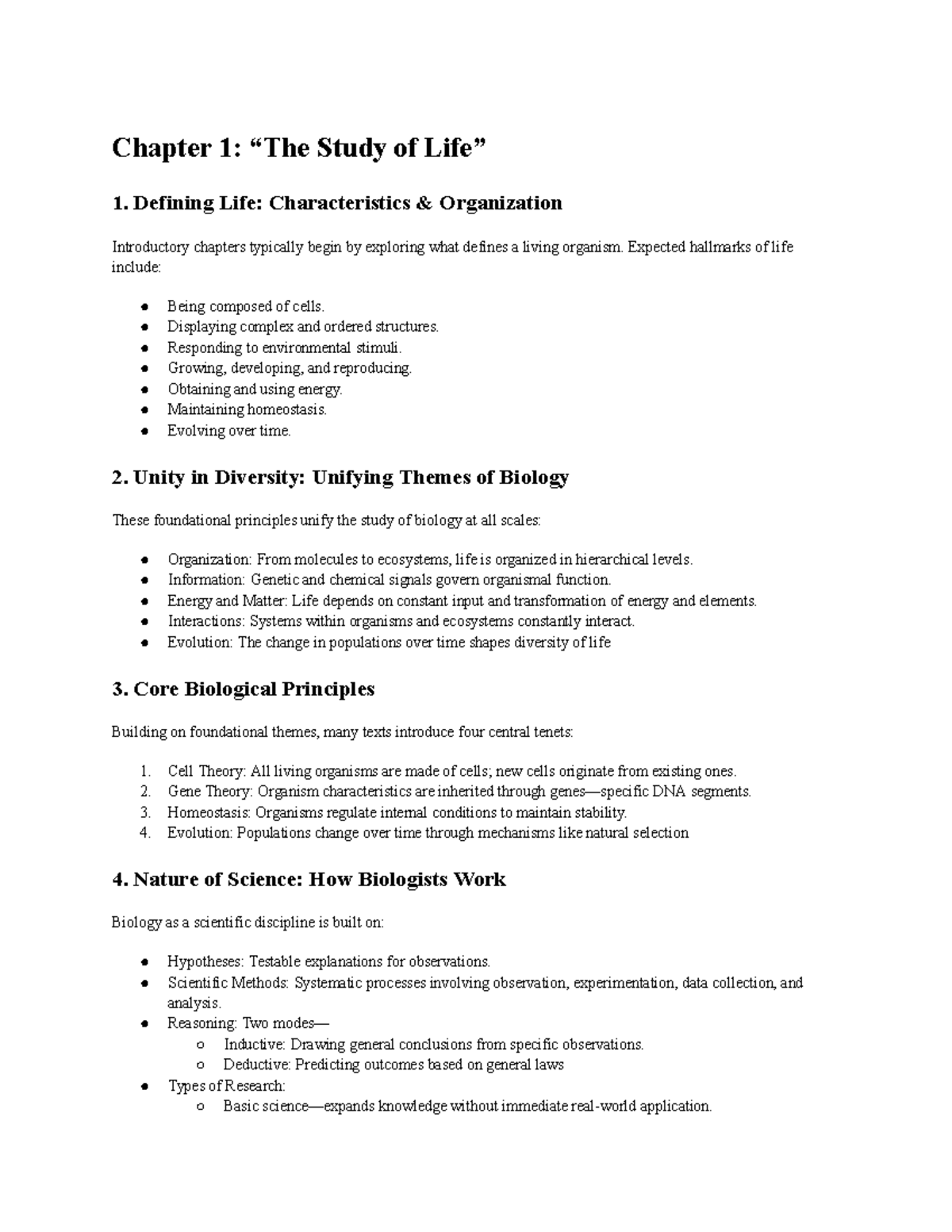 Bio 101: Ch. 1-2 Notes on Life Characteristics & Principles - Studocu