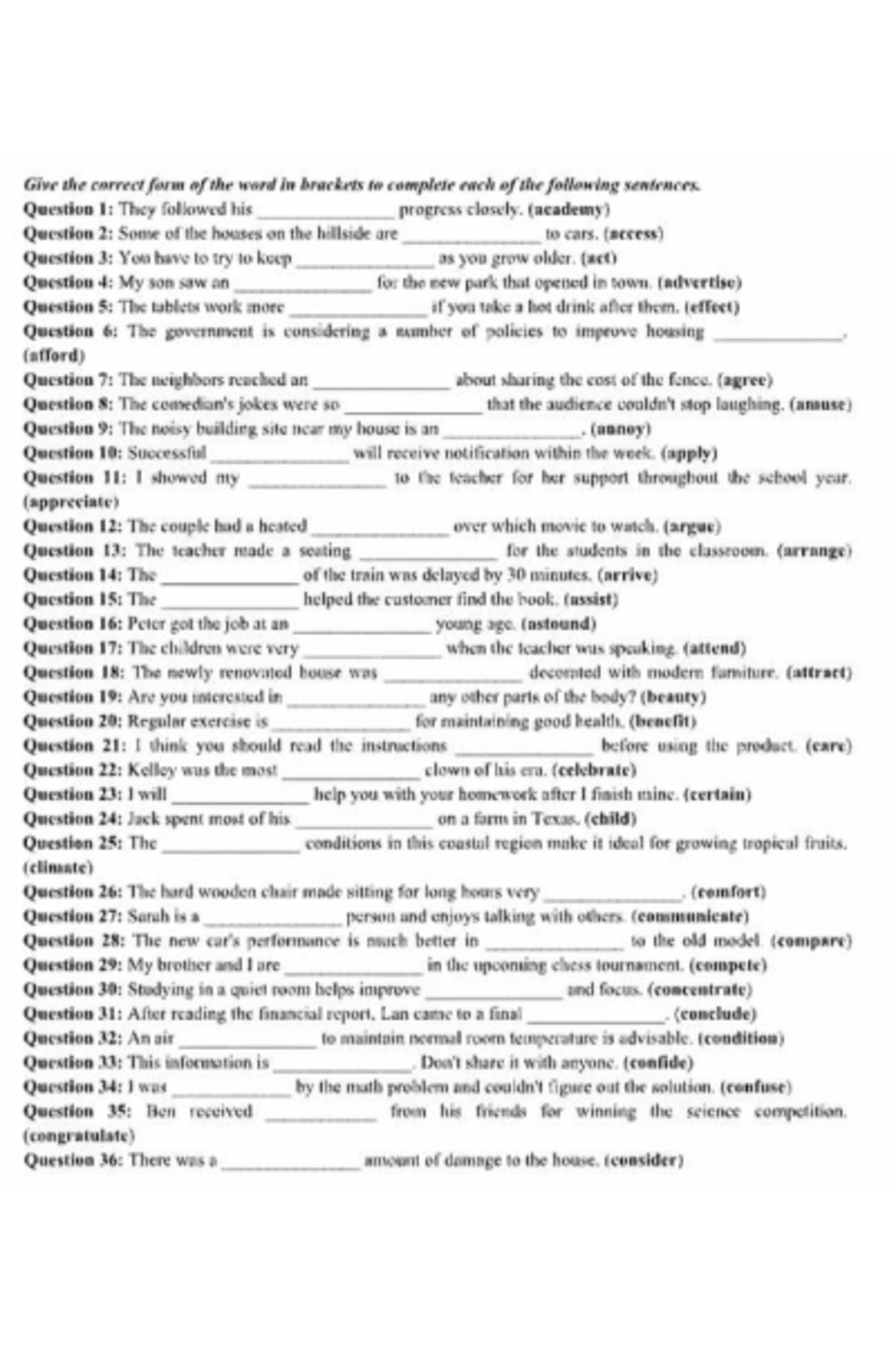 Word Form Completion Exercises - 2 Exam - Studocu
