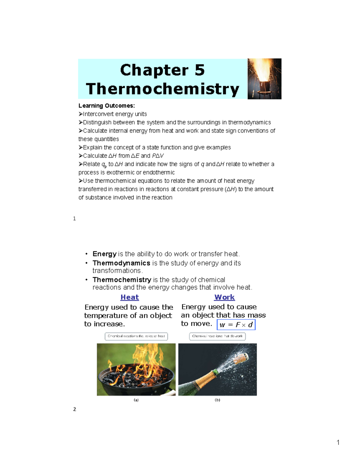 Chapter 5 Thermochemistry - Chapter 5 Thermochemistry Learning Outcomes ...