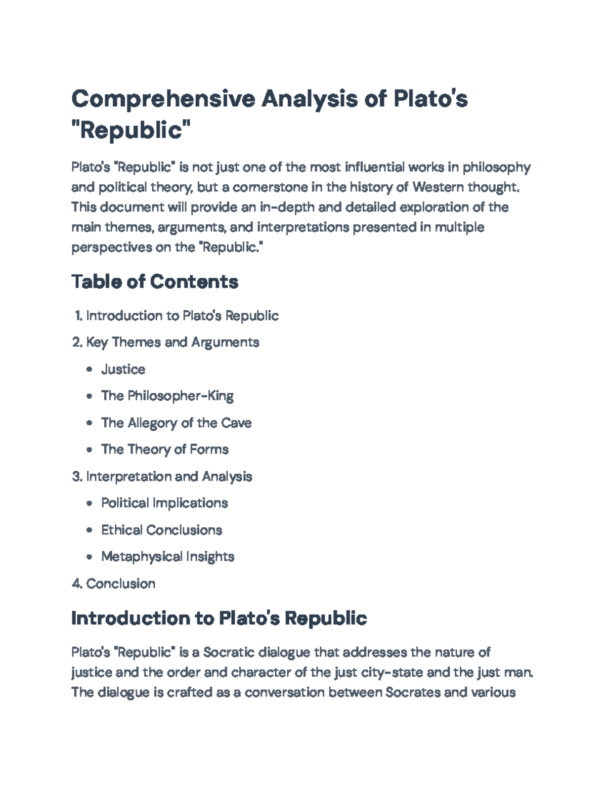 In-Depth Study of Plato's "Republic": Themes and Philosophical Insights ...