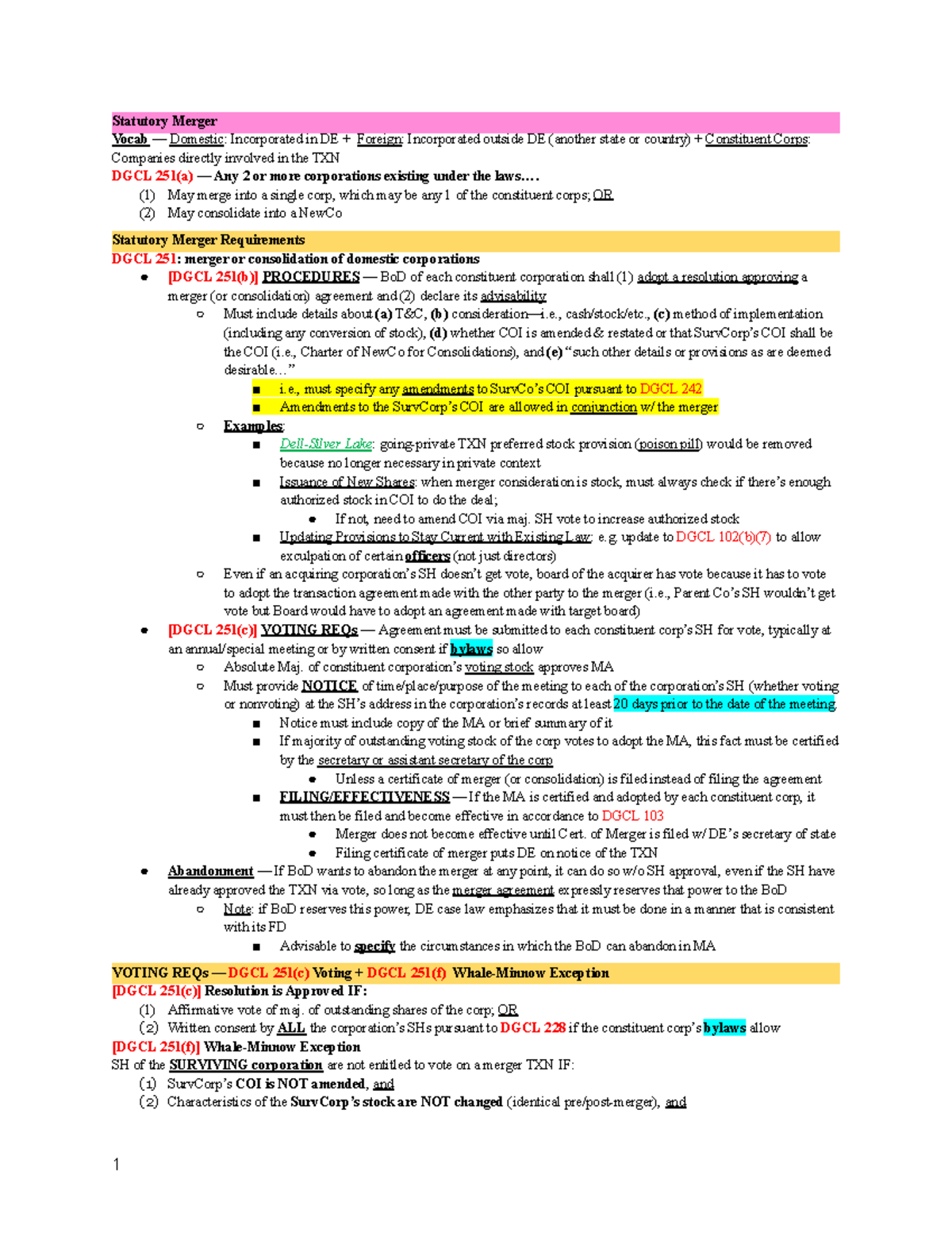 JK Mergers and Acquisitions Statutory Merger Outline - Studocu