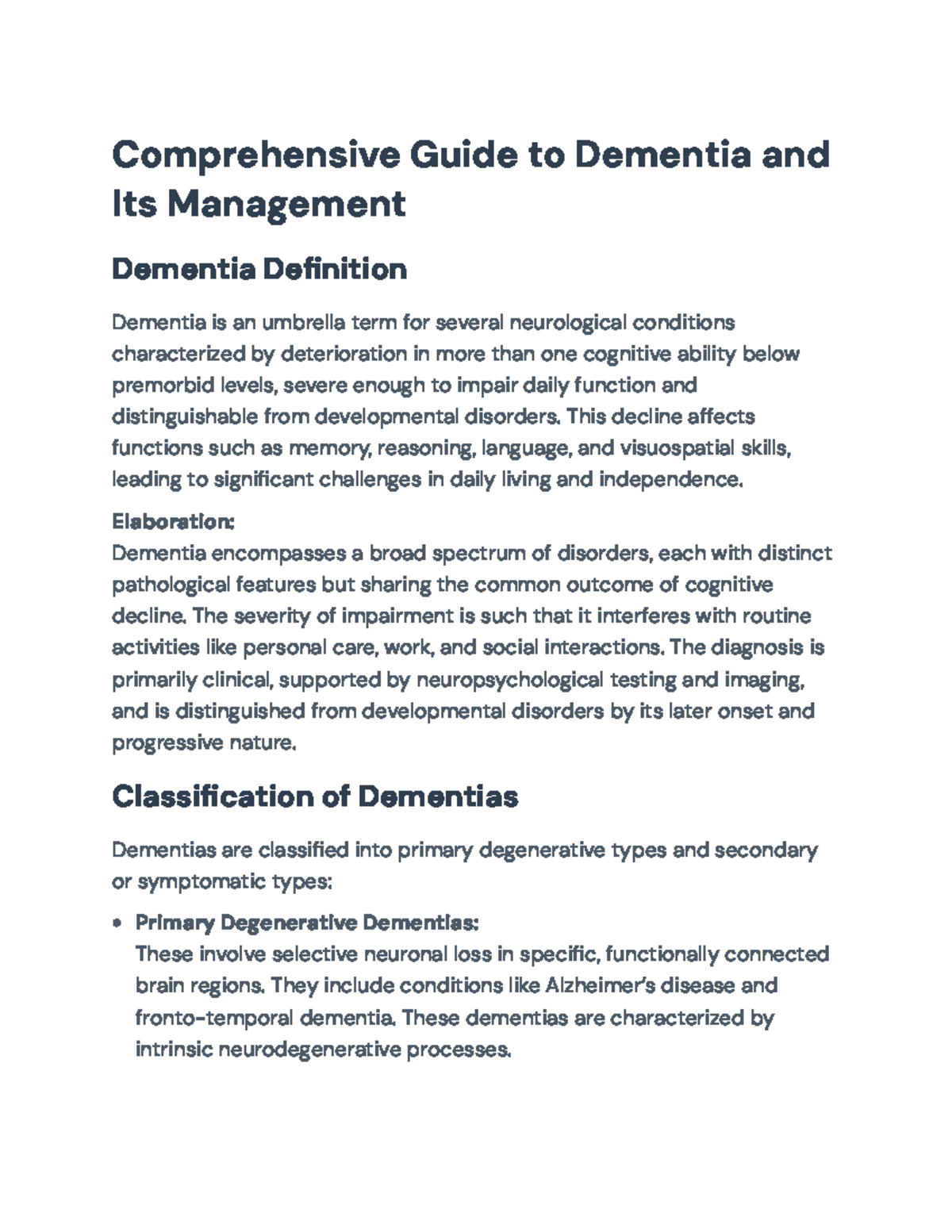 Comprehensive Guide to Dementia Management: Pathophysiology ...