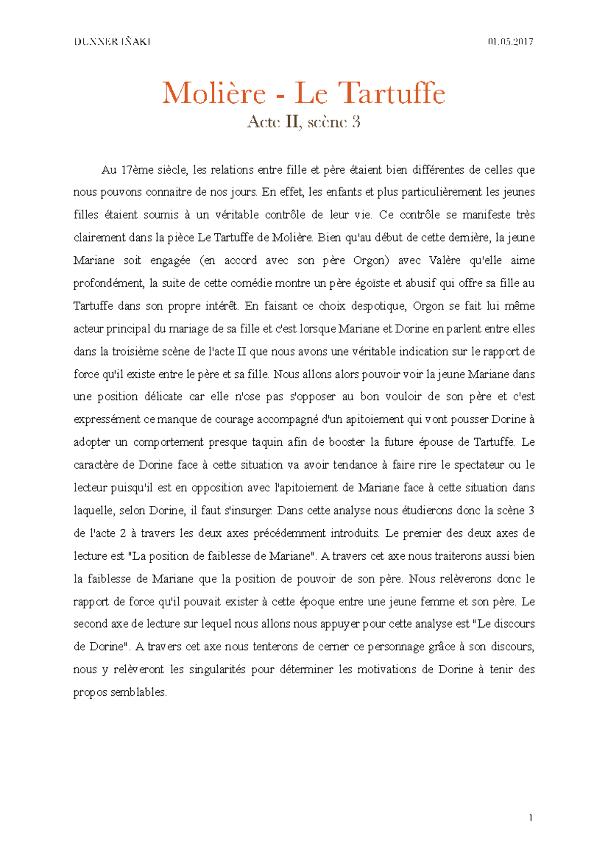 Molière, Le Tartuffe, Acte II Scène 3 : Analyse de Mariane et Dorine ...
