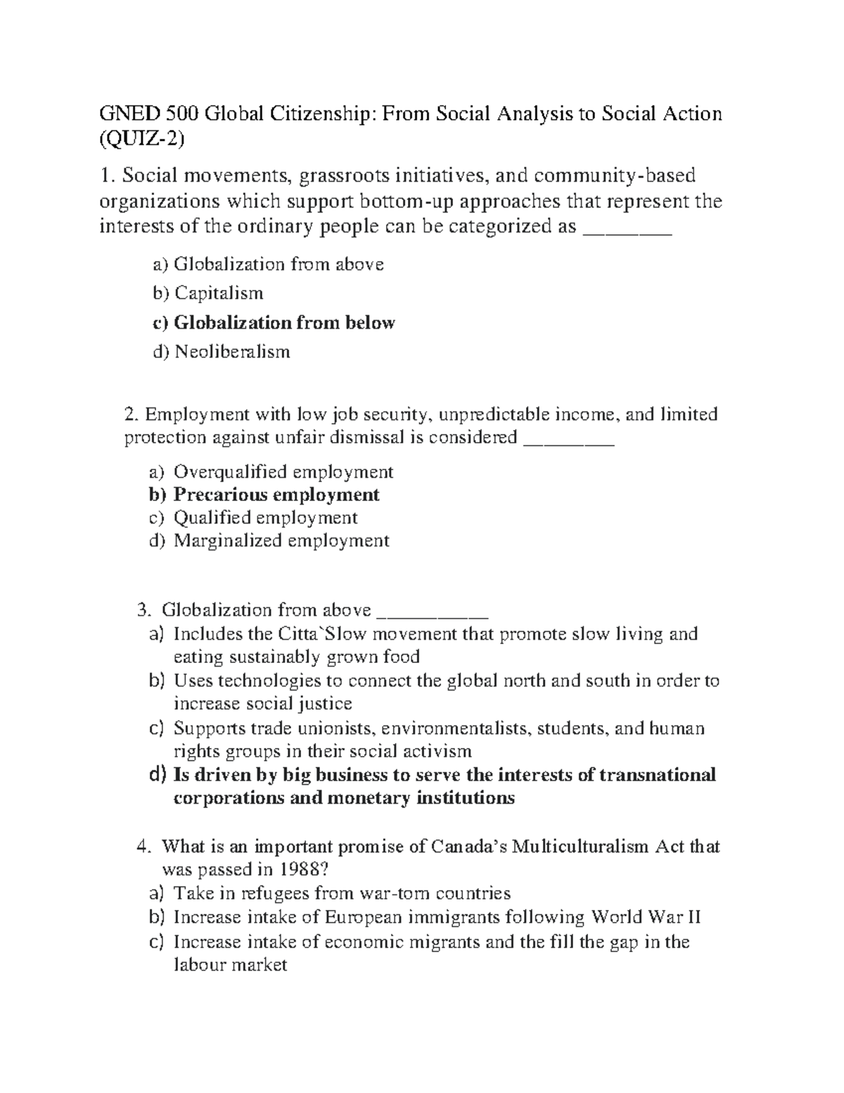 GNED 500 Global Citizenship Quiz Week 2 - GNED 500 Global Citizenship ...