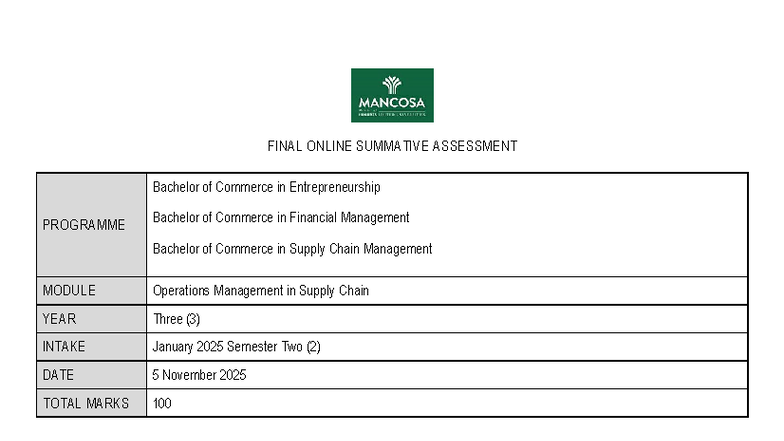 JAN25 S2 Final Online Summative Assessment: Operations Management in ...
