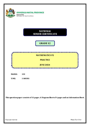 Grade 12 NSC Math Paper 2 June 2024 Practice Memo Guide - Studocu